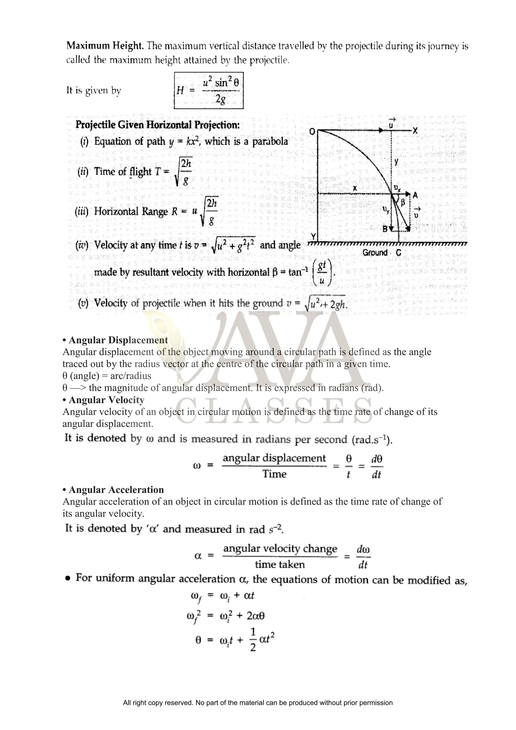 Motion in a plane notes class 11 | PDF