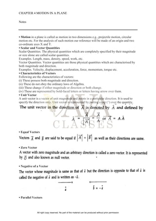 Motion in a plane notes class 11 | PDF