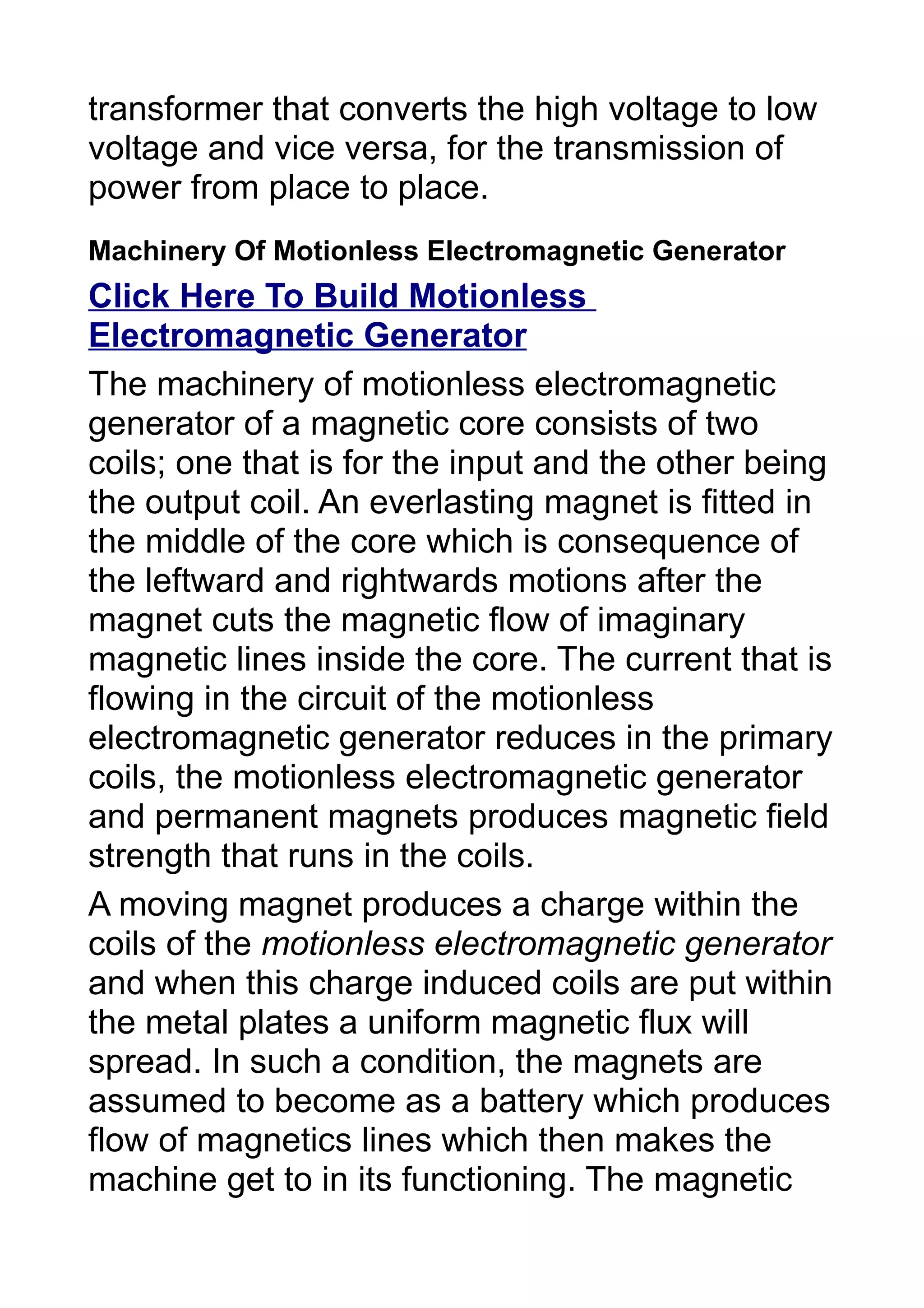 Motionless Electromagnetic Generator - Generate Super Cheap Electricity ...