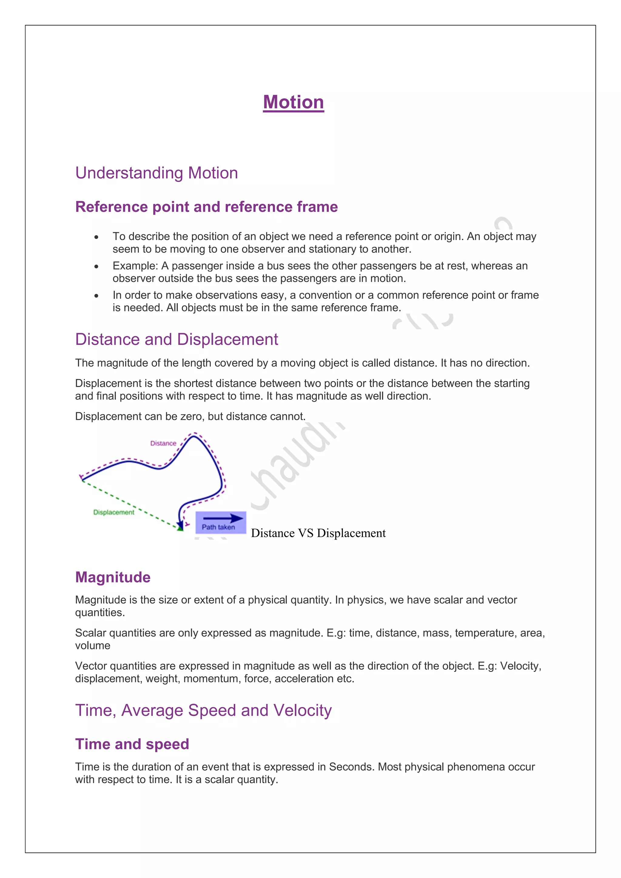 Motion notes by R K Chaudhari sir | PDF