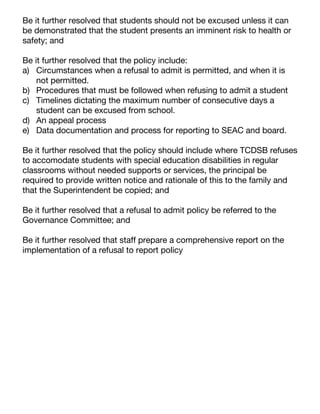 TCDSB Special Education Motions #PauseThePlan | PDF