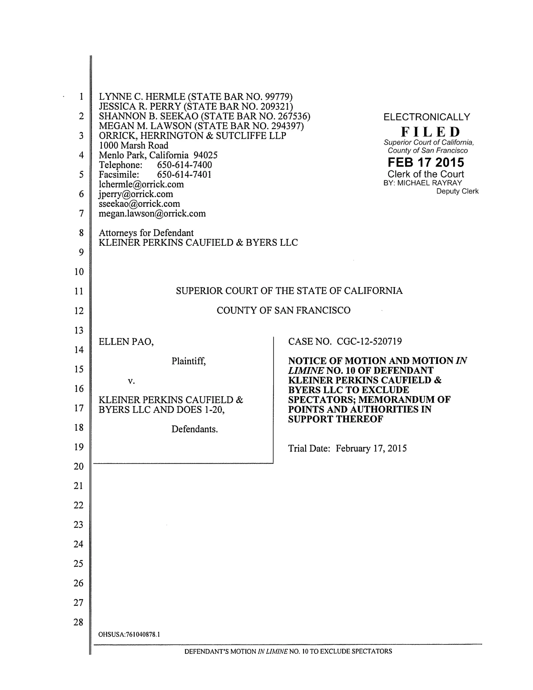 Kleiner Perkins Motion in Limine | PDF