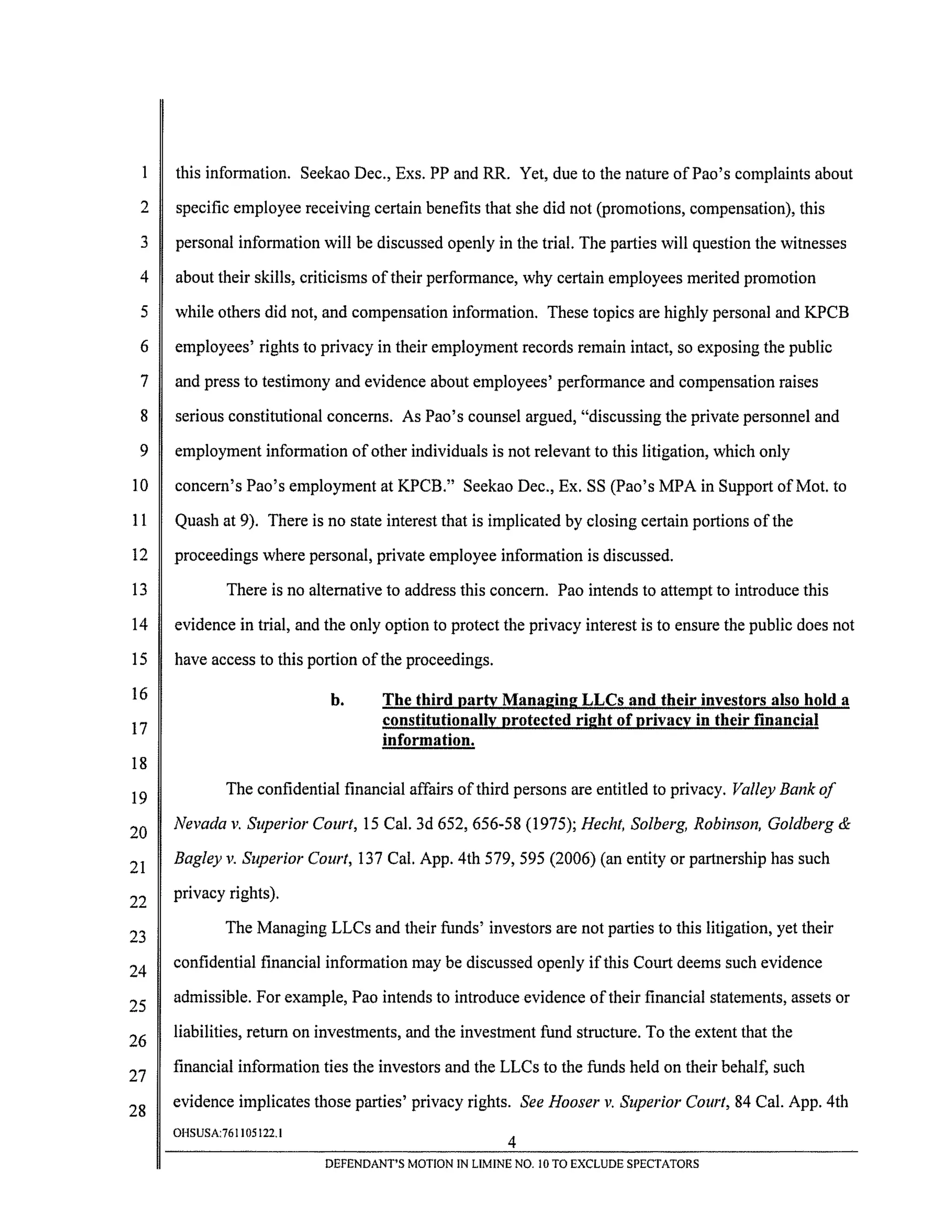 Kleiner Perkins Motion in Limine | PDF