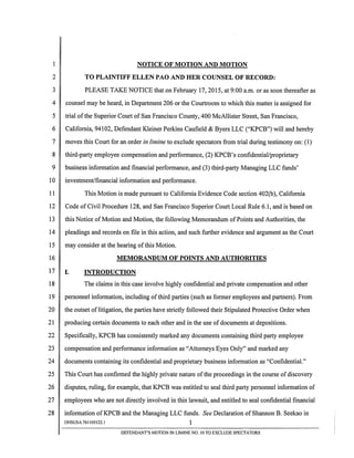 Kleiner Perkins Motion in Limine | PDF