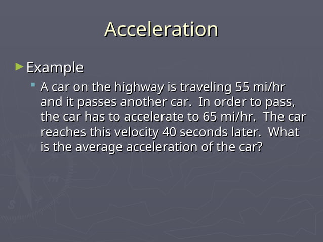 Motion Speed Velocity and Acceleration.ppt