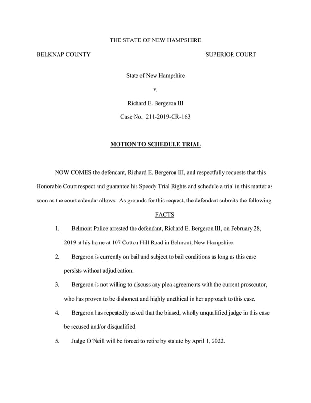 Motion to Schedule Trial (Speedy Trial Rights) | PDF