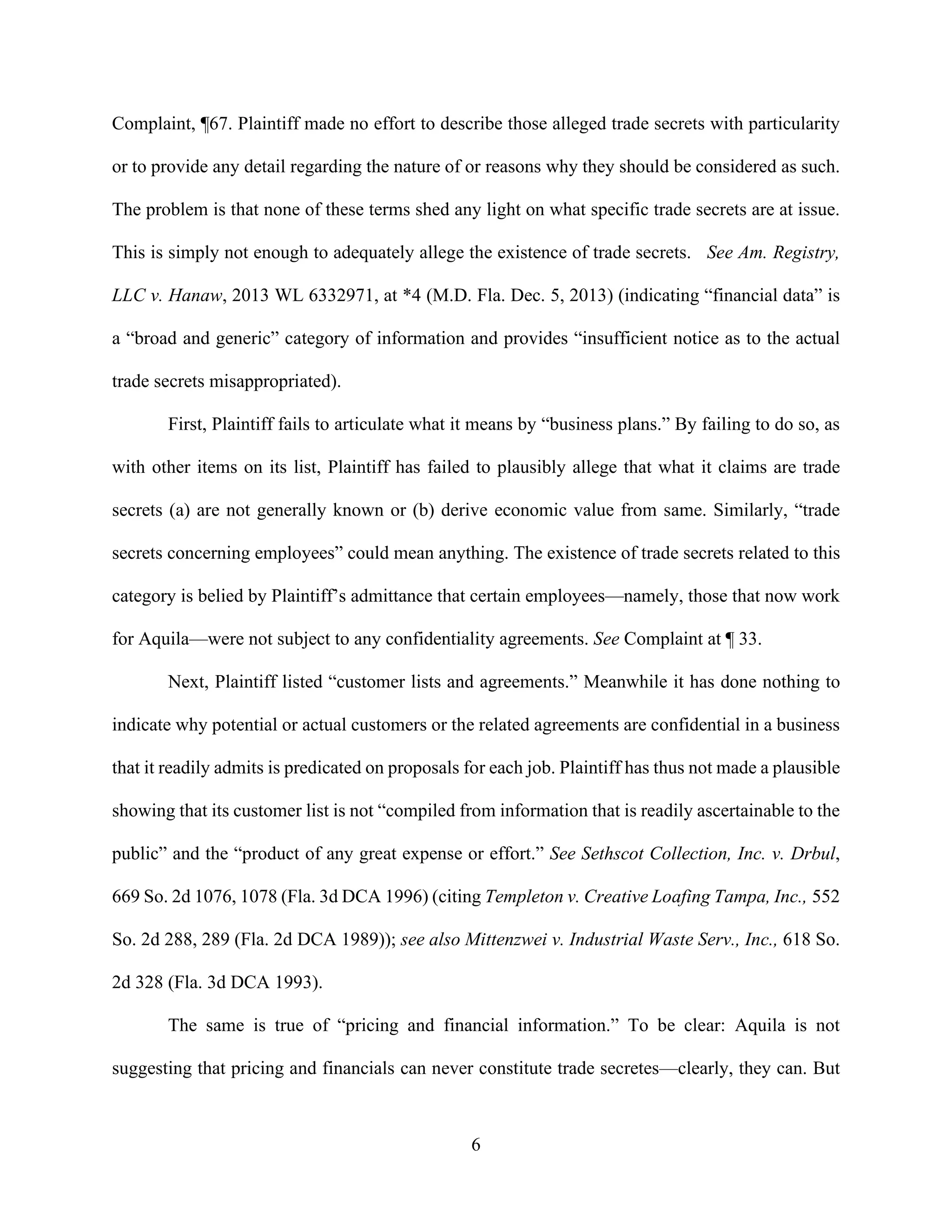 Motion to Dismiss - Trade Secrets & Tortious Interference Claims | PDF