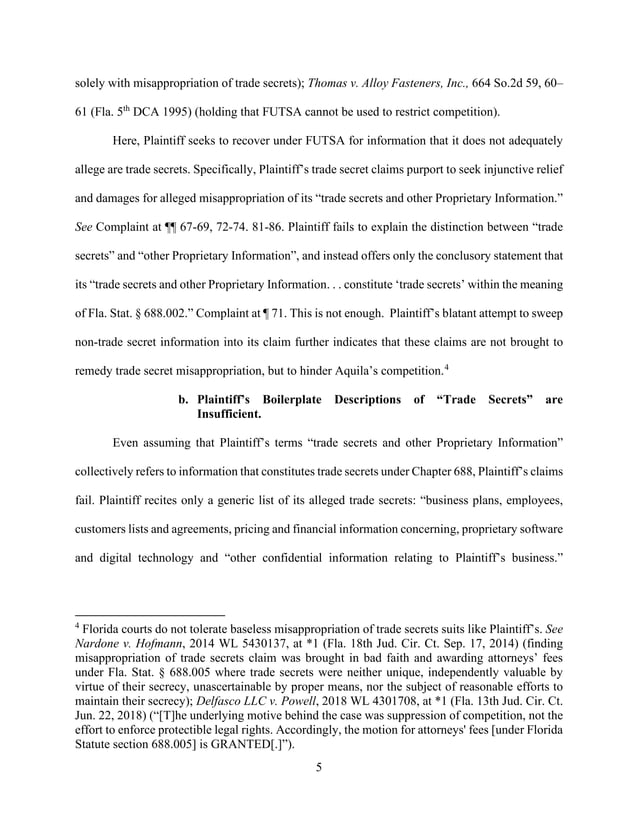 Motion to Dismiss - Trade Secrets & Tortious Interference Claims | PDF