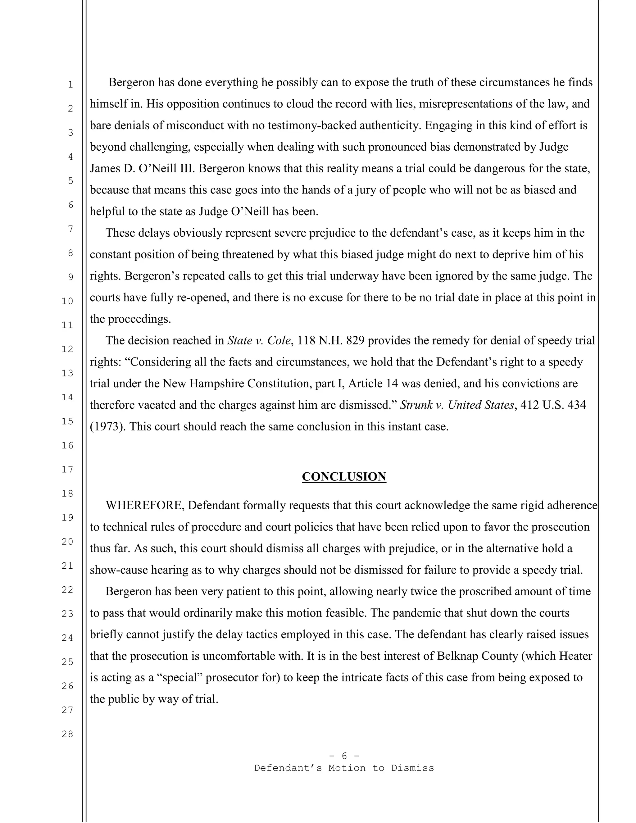 Defendant's Motion to dismiss for violation of speedy trial rights | PDF