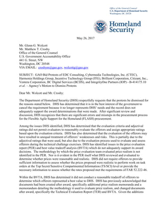 DHS Motion to Dismiss Protests in B-414175 | PDF