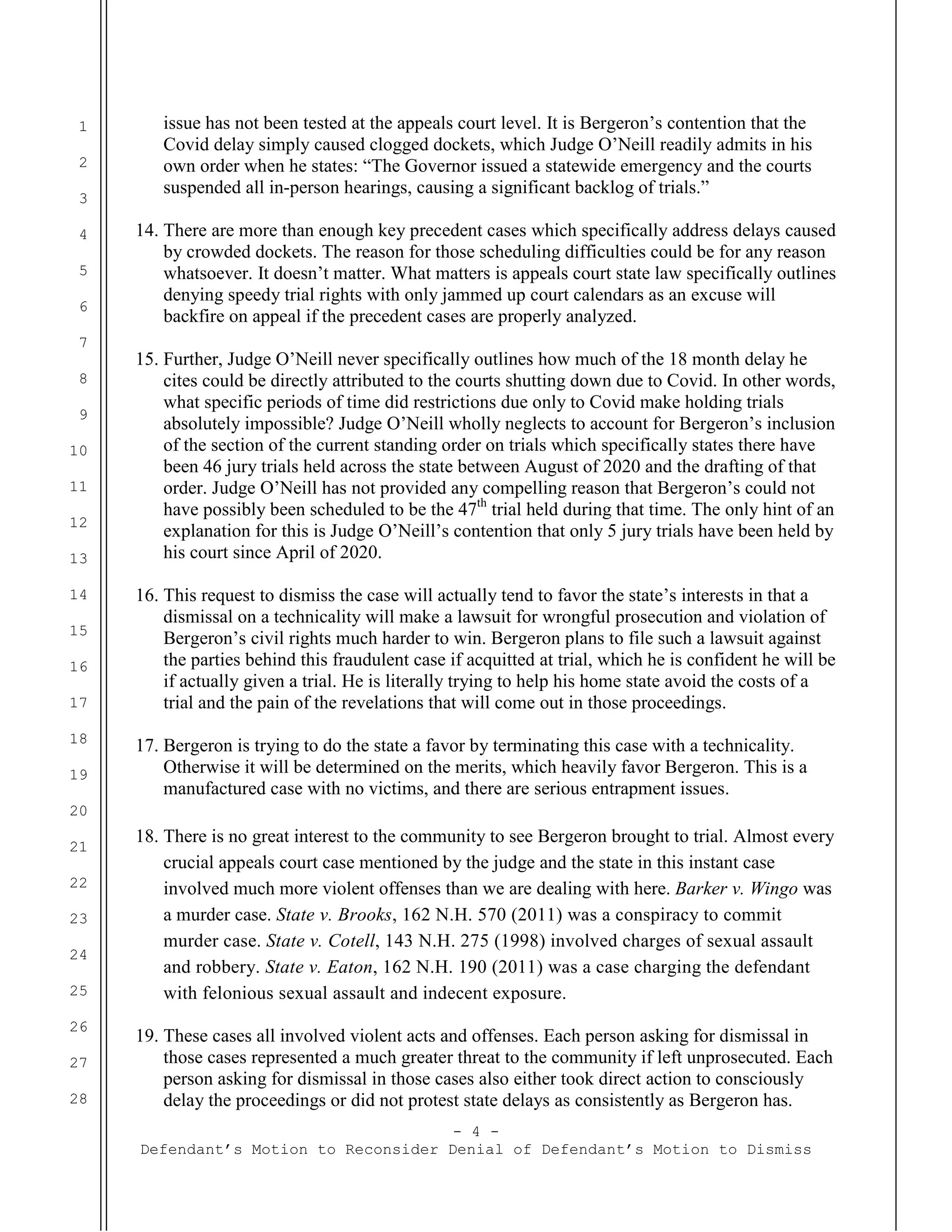 Motion to Reconsider Denial of Motion to Dismiss on Speedy Trial ...