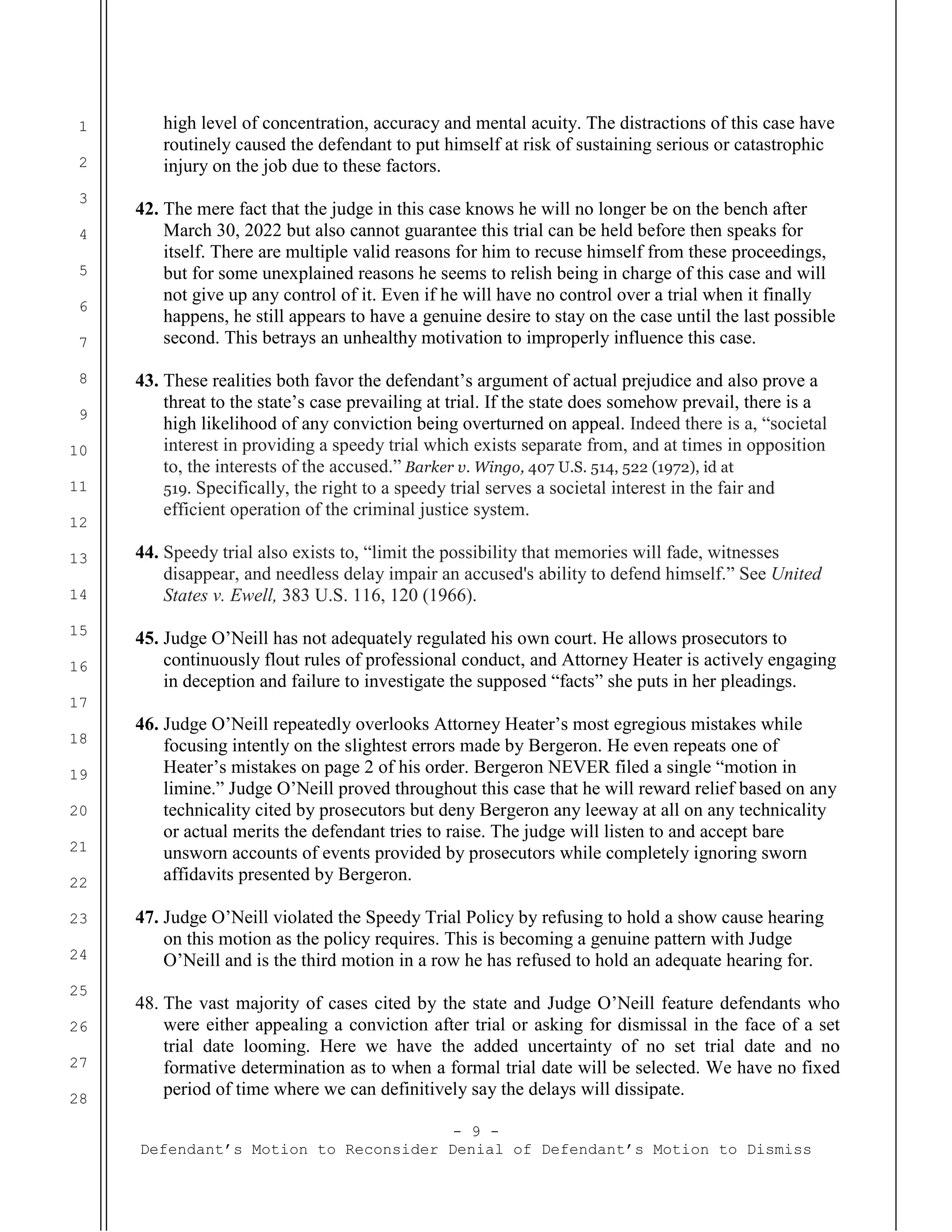 Motion to Reconsider Denial of Motion to Dismiss on Speedy Trial Grounds | PDF