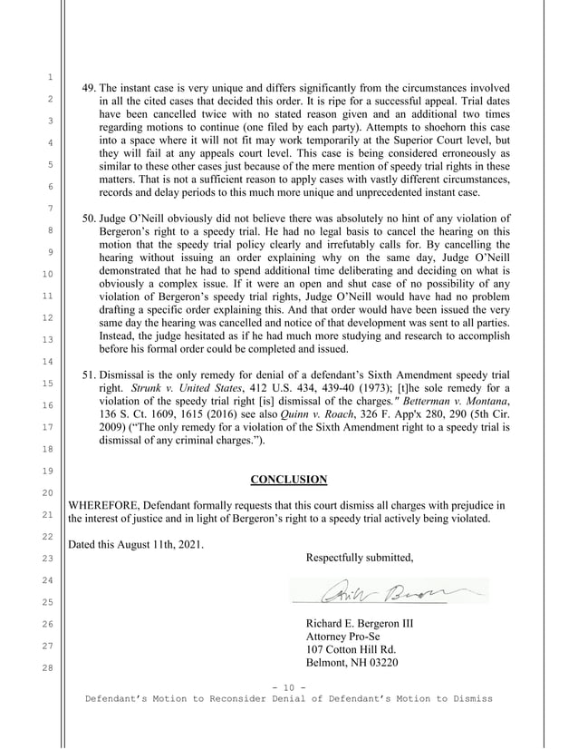 Motion to Reconsider Denial of Motion to Dismiss on Speedy Trial Grounds | PDF