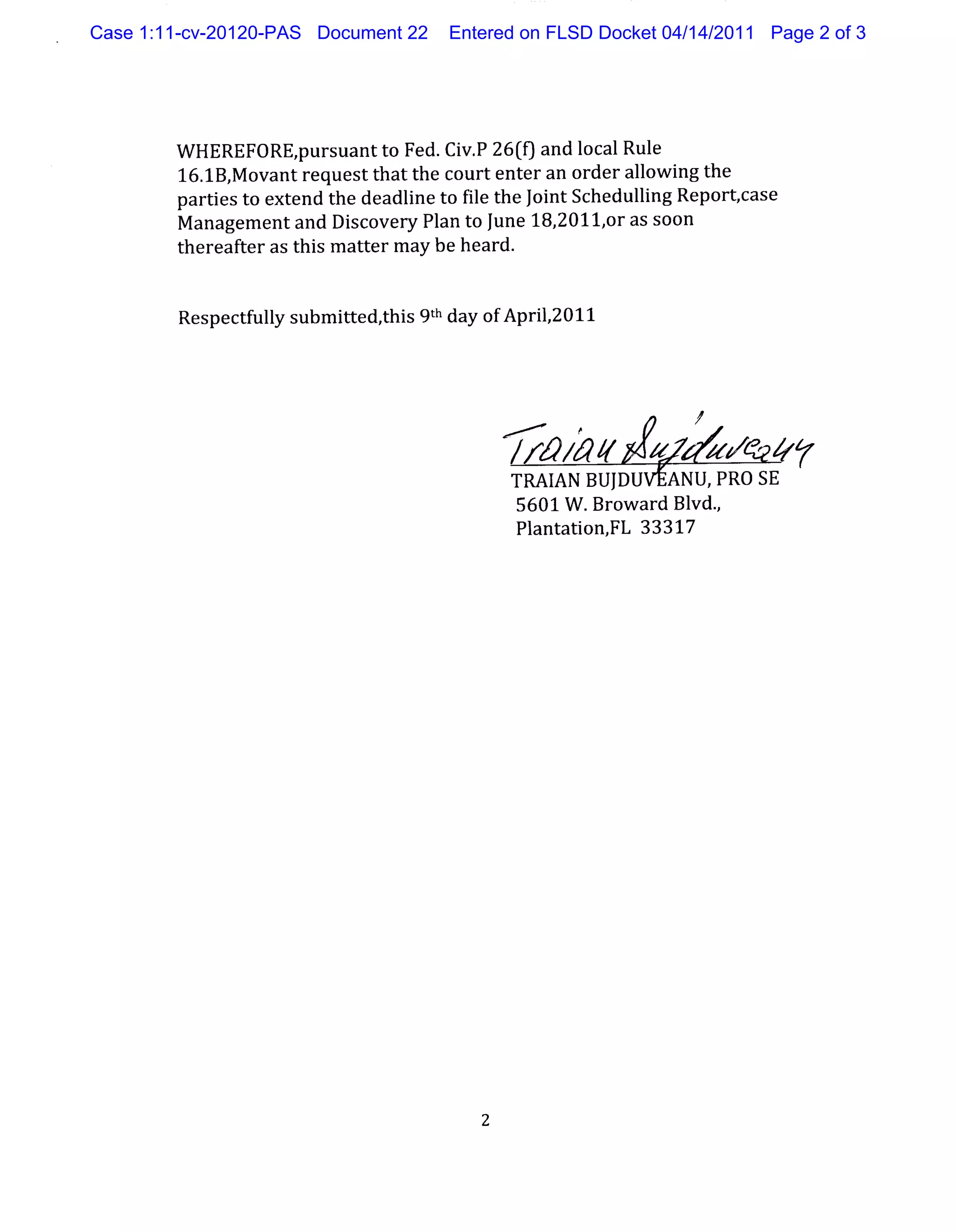 Motion to extend the time to file the joint scheduling report | PDF