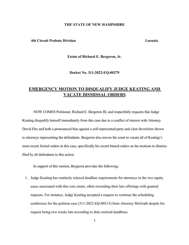 Motion to Disqualify Judge Christopher M. Keating | DOC