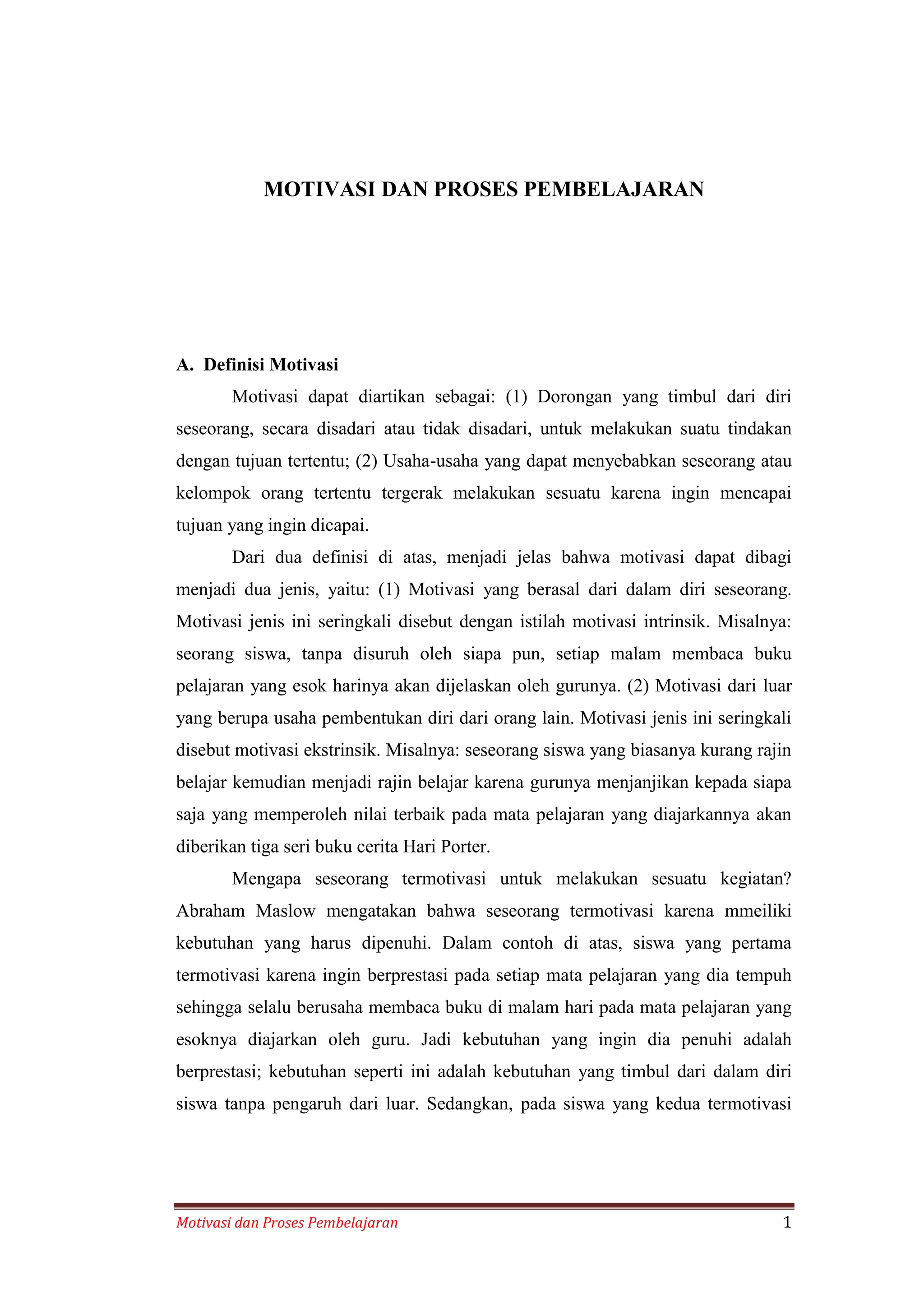 Motivasi dan proses pembelajaran | PDF
