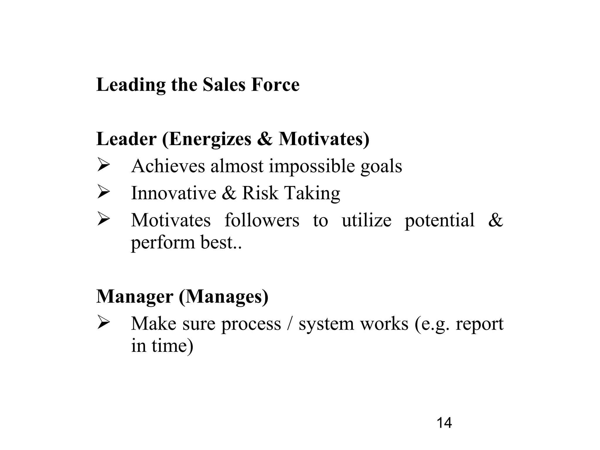 Motivating and leading the sales force | PPT