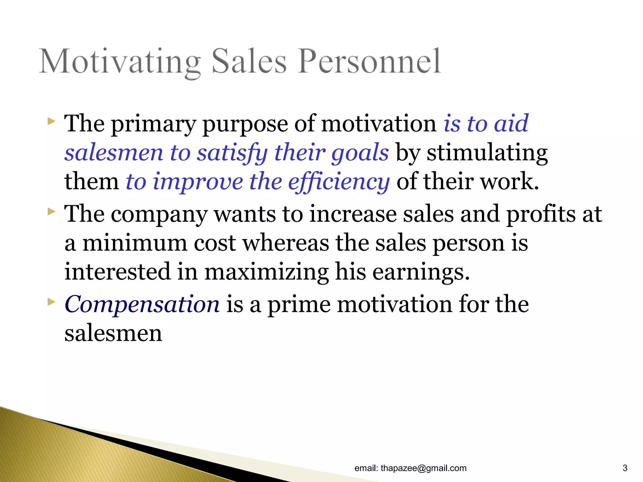 Motivating sales personnel | PPT
