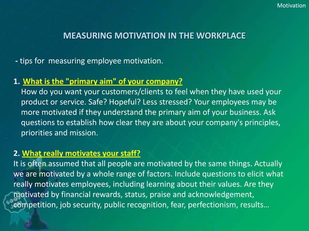 Motivation at Workplace | PPTX | Human Resources | Business