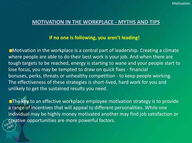 Motivation at Workplace | PPTX | Human Resources | Business
