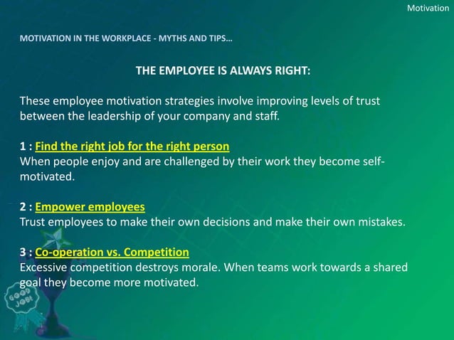 Motivation at Workplace | PPTX | Human Resources | Business