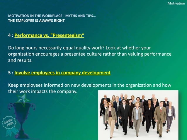Motivation at Workplace | PPTX | Human Resources | Business
