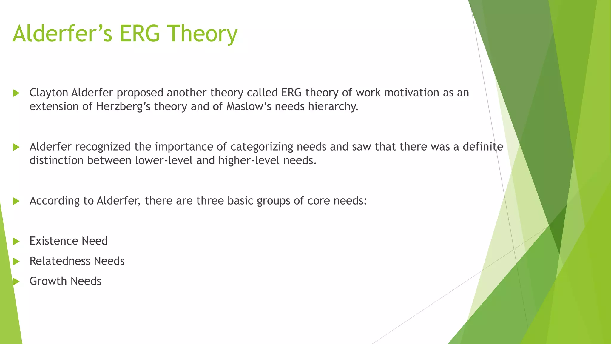 Maslow’s-Hierarchy of Needs Theory Alderfer's ERG Theory McClelland’s ...