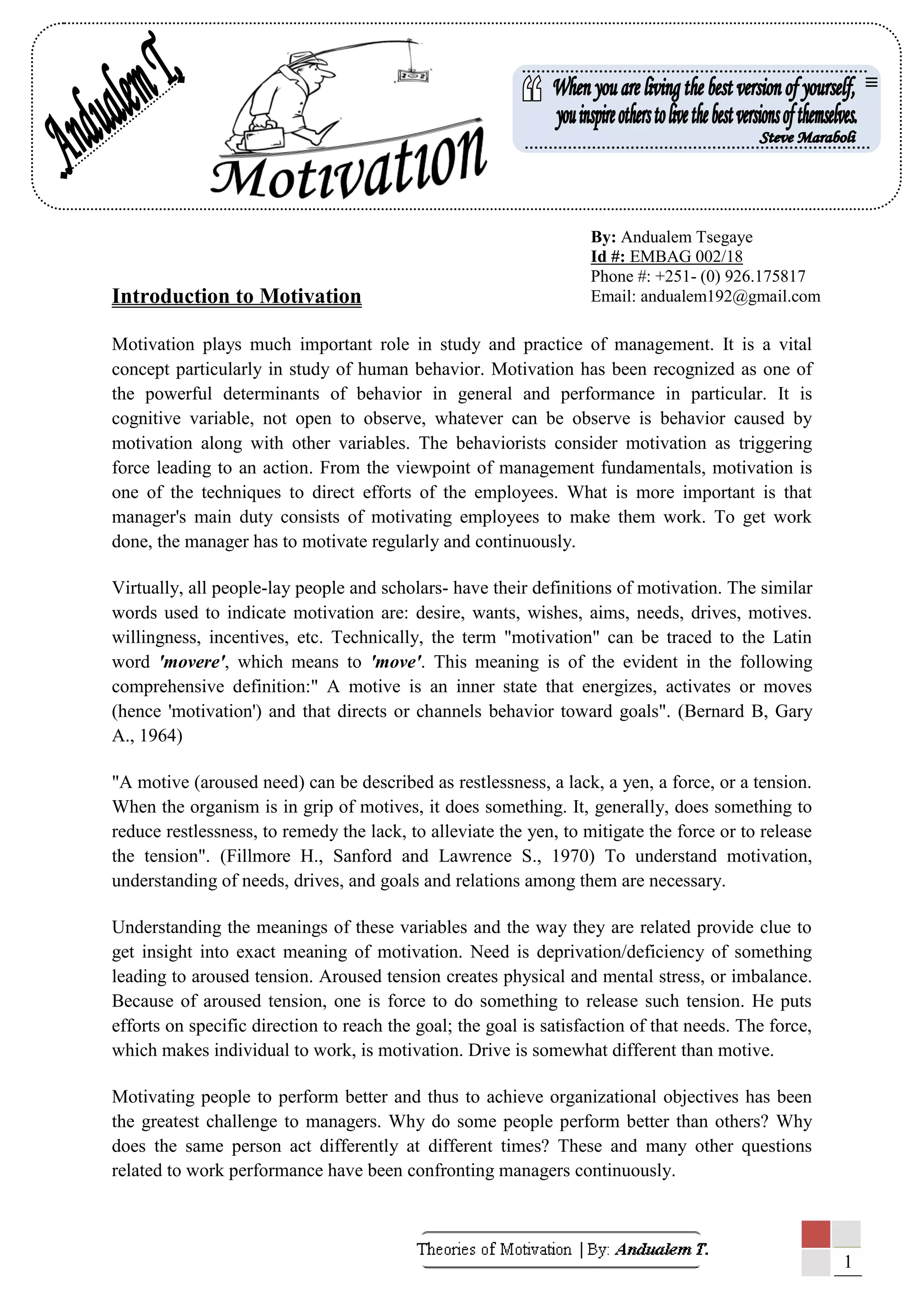 Theories of Motivation | PDF