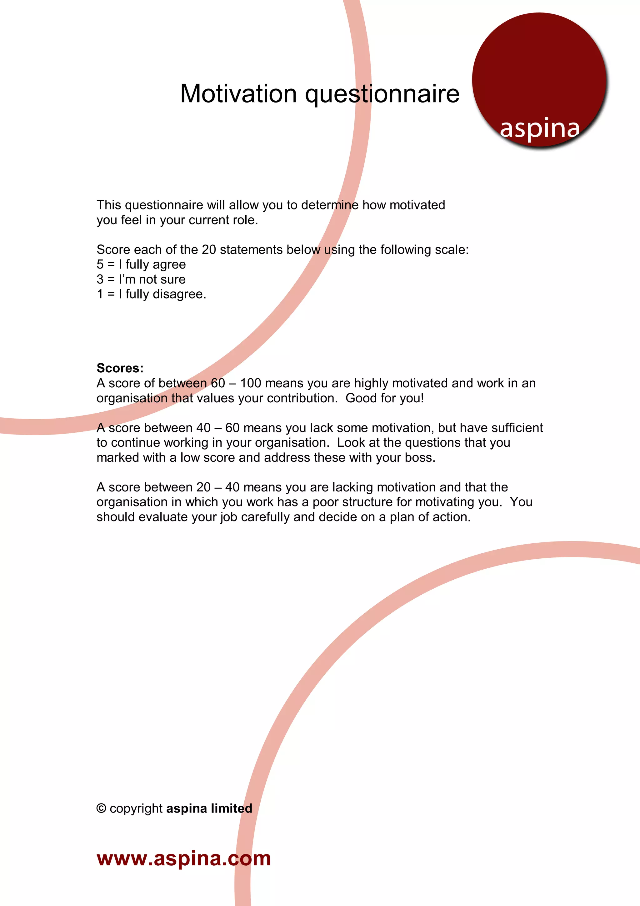 Motivation questionnaire | PDF