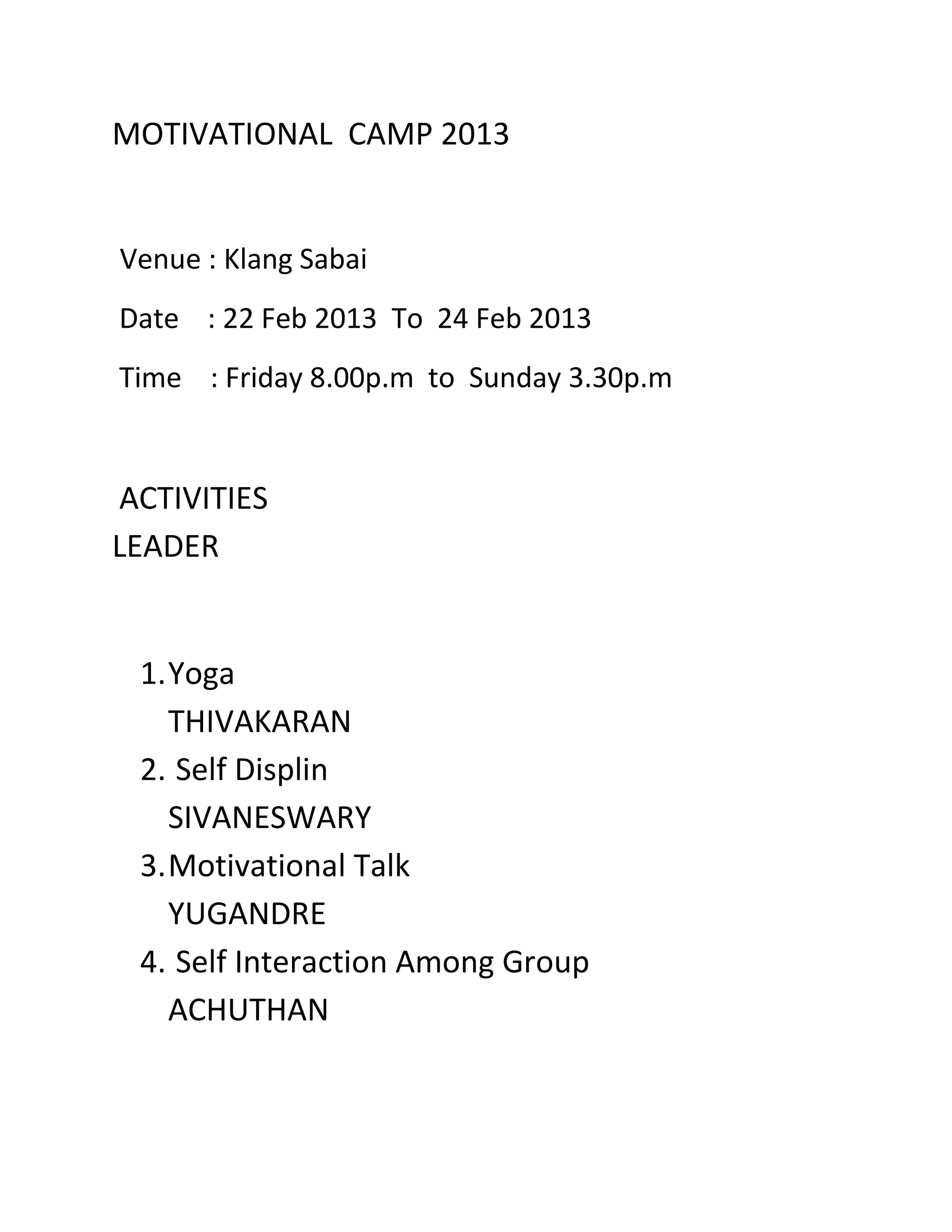 Motivational camp 2013 | DOCX