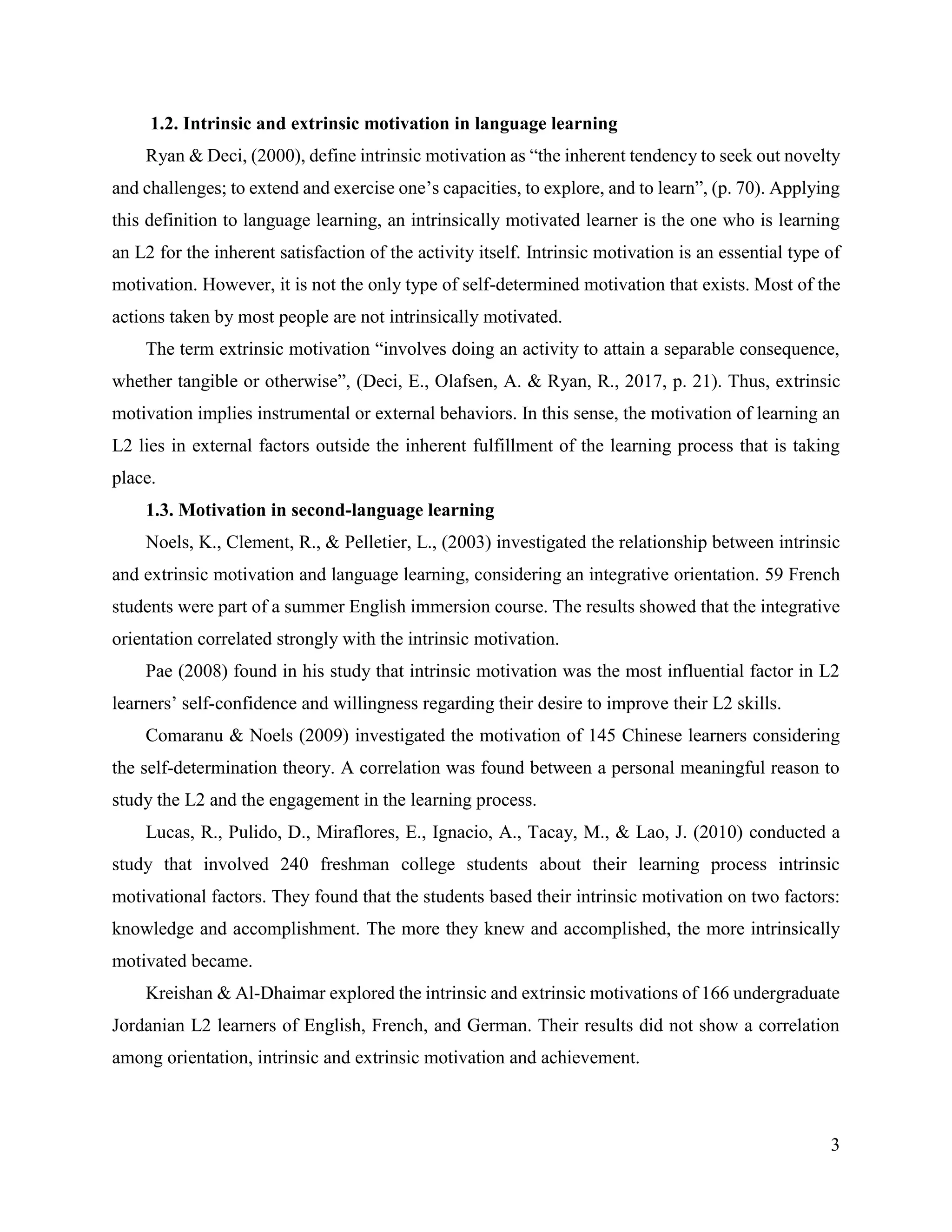 Motivational factors in learning an L2. A study on intrinsic/extrinsic ...