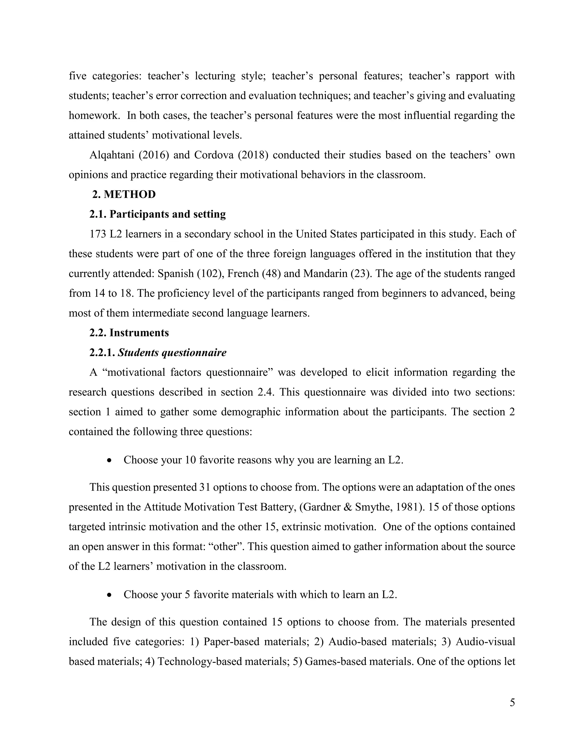 Motivational factors in learning an L2. A study on intrinsic/extrinsic ...