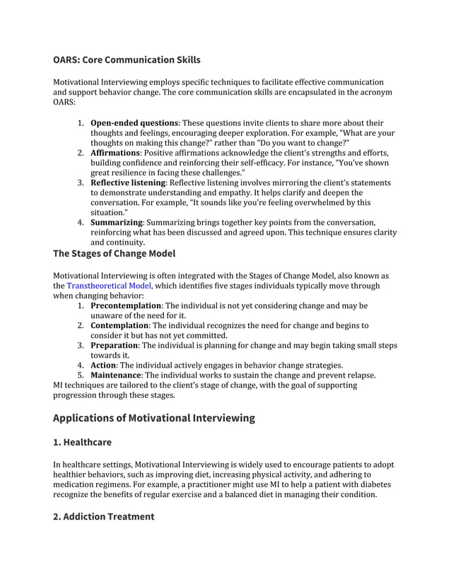 Motivational Interviewing: Foundations, Techniques, Stages, and ...