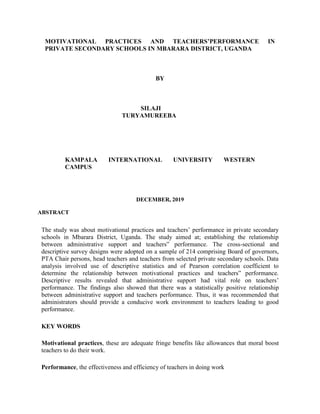 MOTIVATIONAL PRACTICES AND TEACHERS’PERFORMANCE IN PRIVATE SECONDARY ...