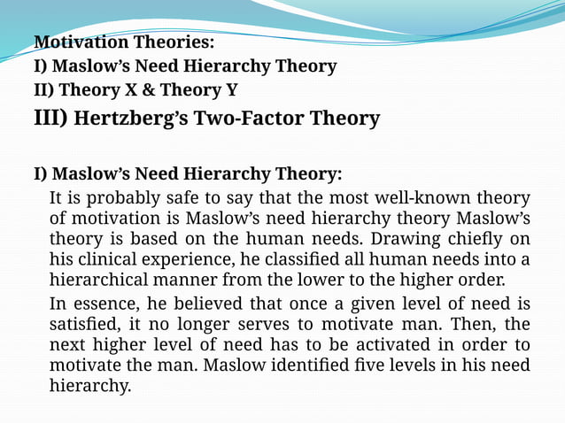 Maslow's Theories of Motivation, Theory X and Y | PPTX