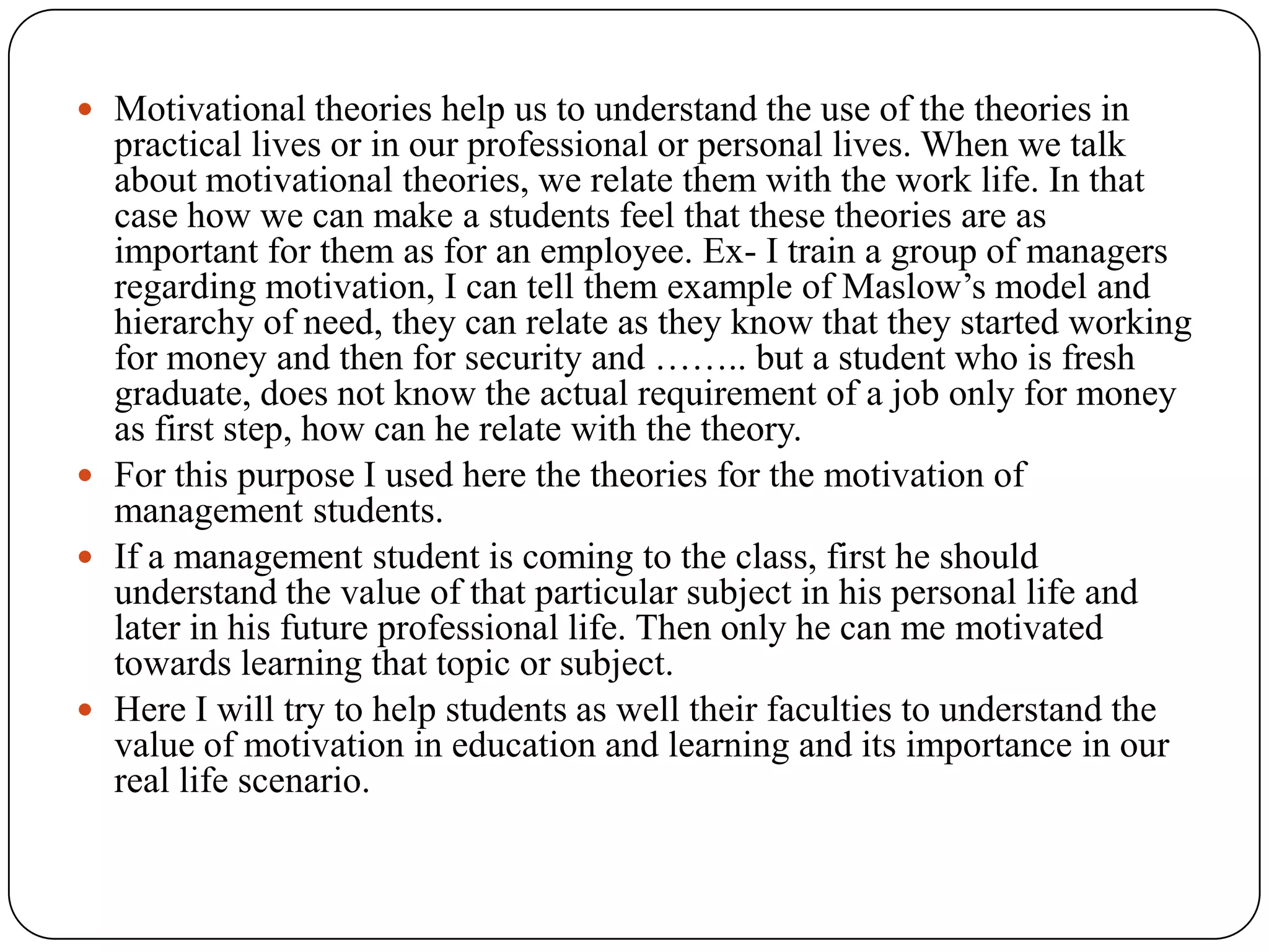 Motivational theories and their application on students’ | PPTX