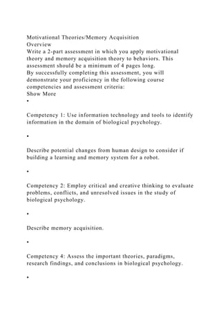 Motivational TheoriesMemory Acquisition Overview Write a 2-part.docx