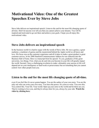Motivational video one of the greatest speeches ever by steve jobs | PDF