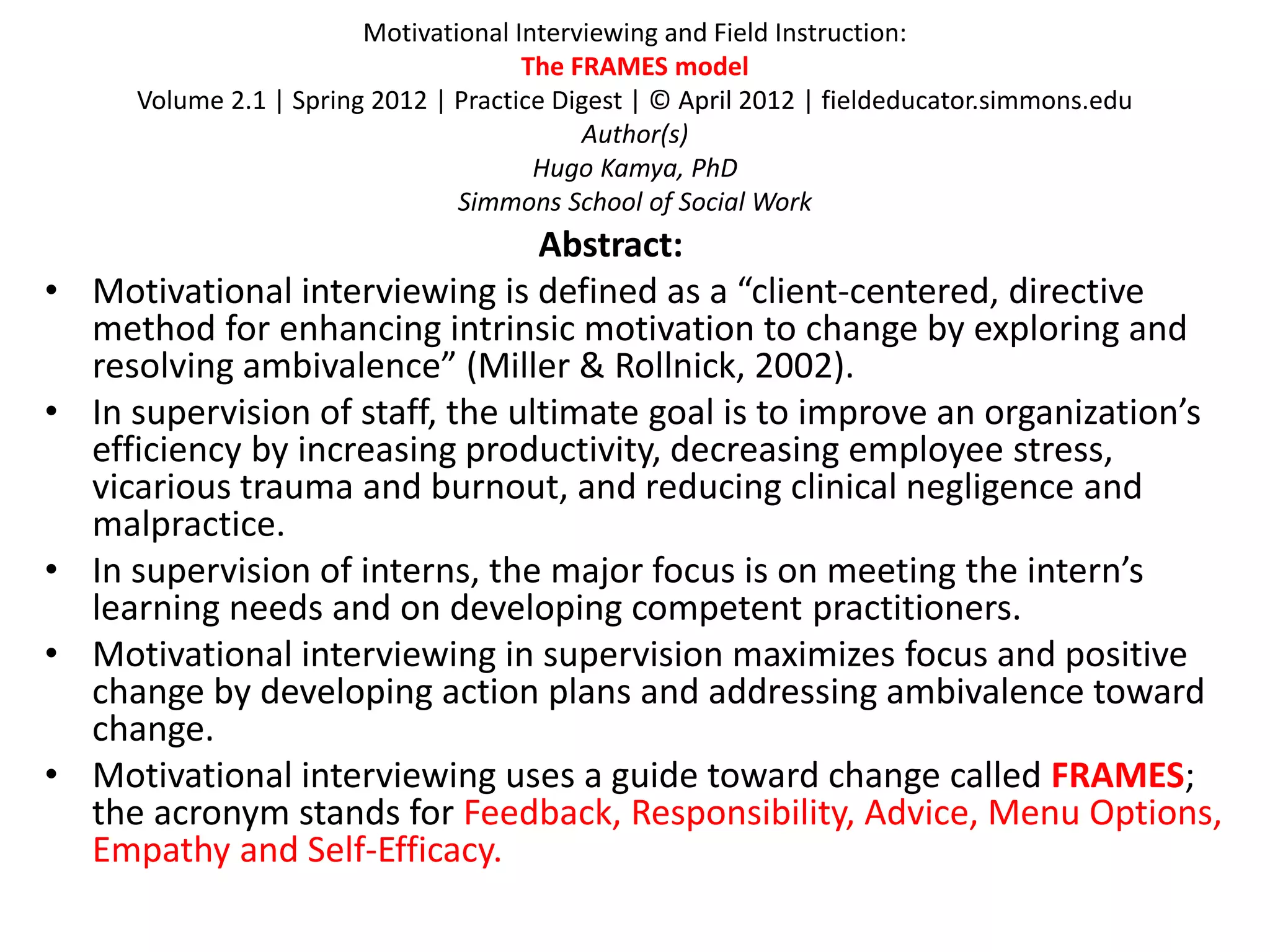 Motivation and motivational enhancement therapy | PPT