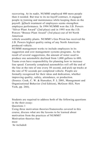 Motivation at New United Motor Manufacturing, Inc (NUMMI)By Gary.docx