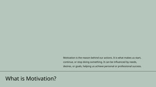 Motivation Basics .What is motivation? Maslow’s Hierarchy of Needs and ...