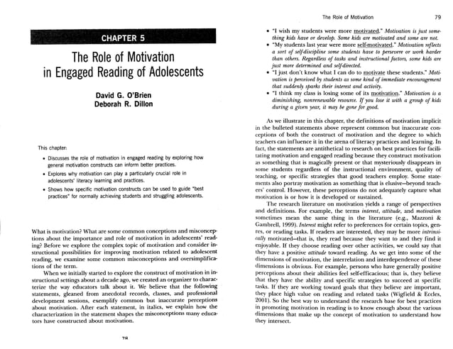 The Role of Motivation in Engaged Reading of Adolescents | PDF