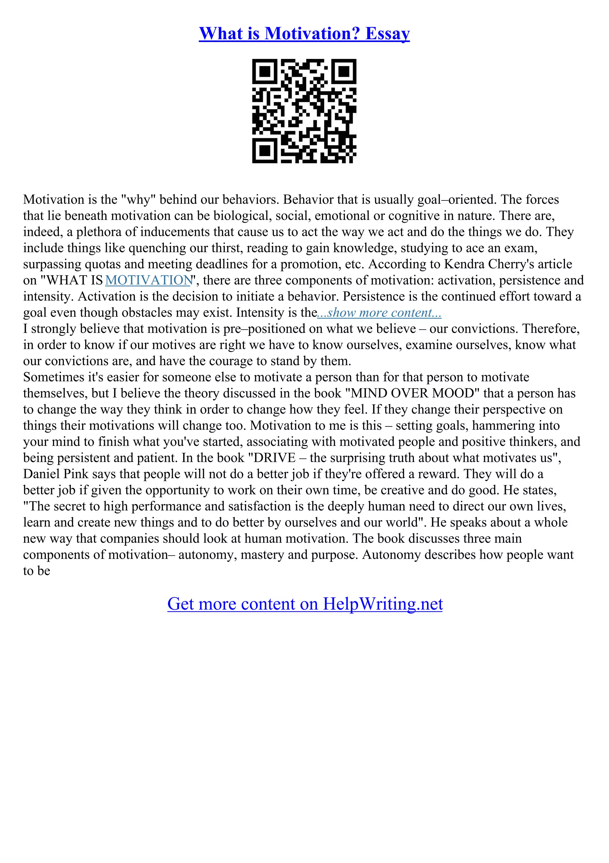 Motivation Essay Example | PDF