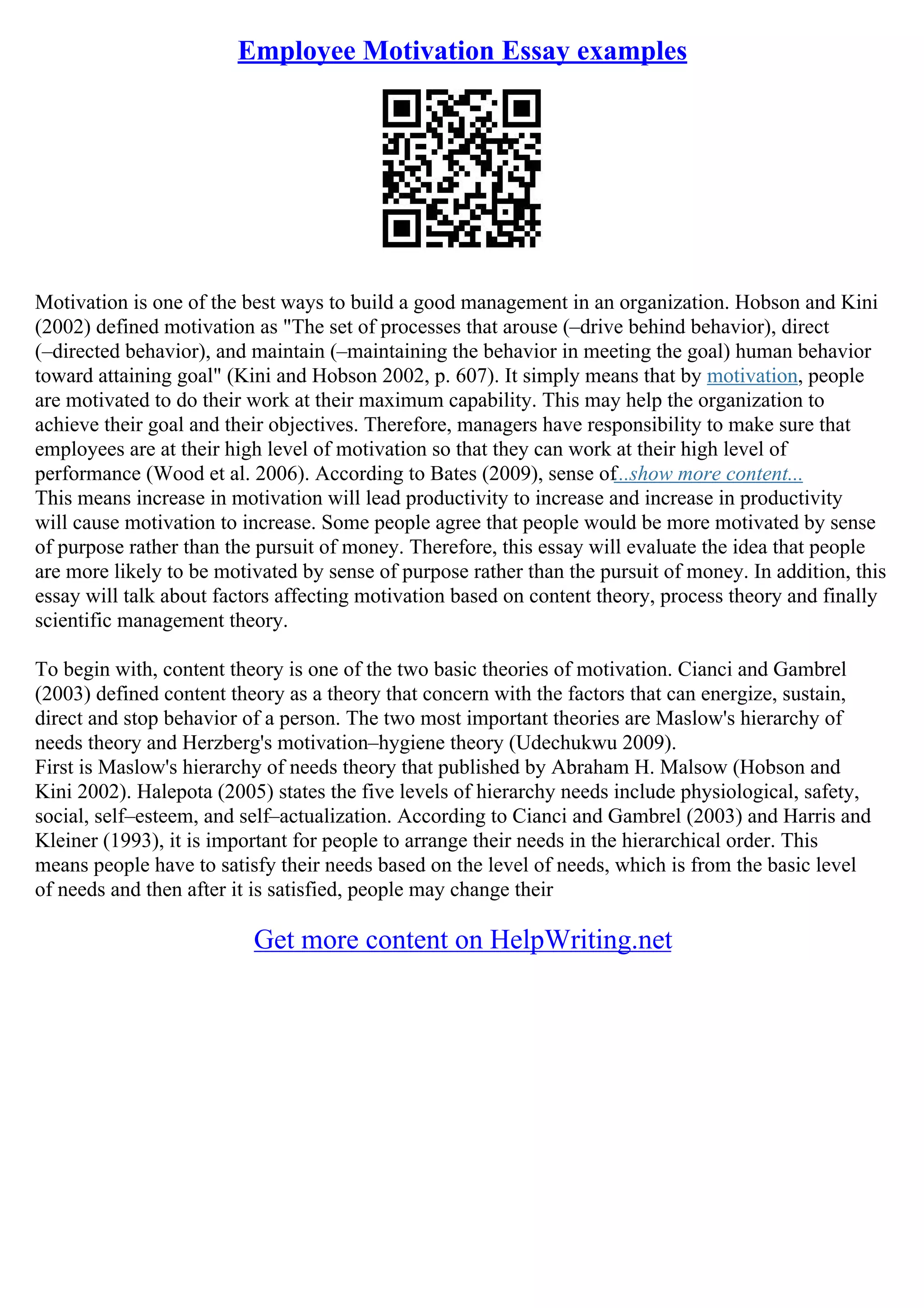 Motivation Essays Examples | PDF