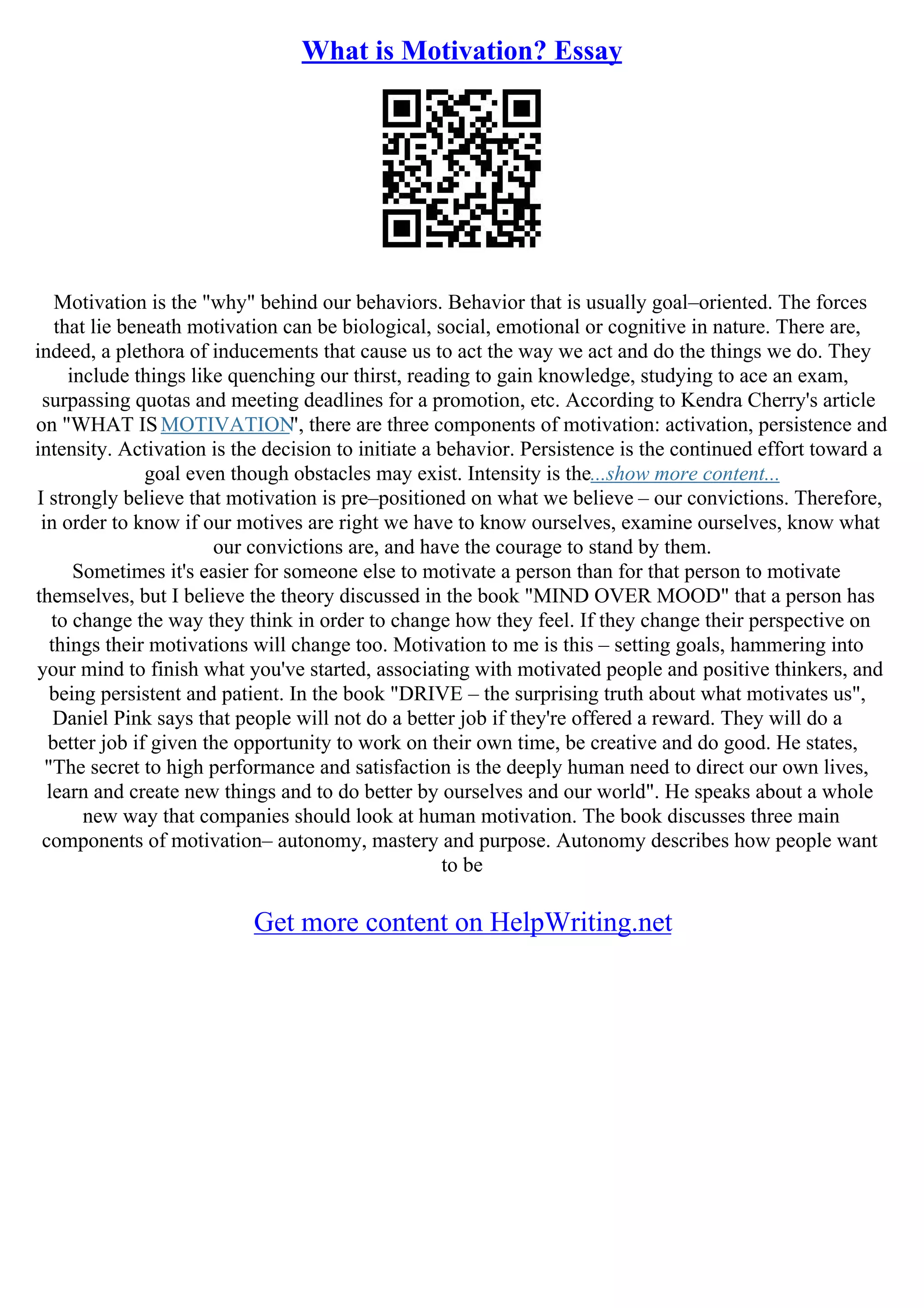 Motivation Essays Examples | PDF