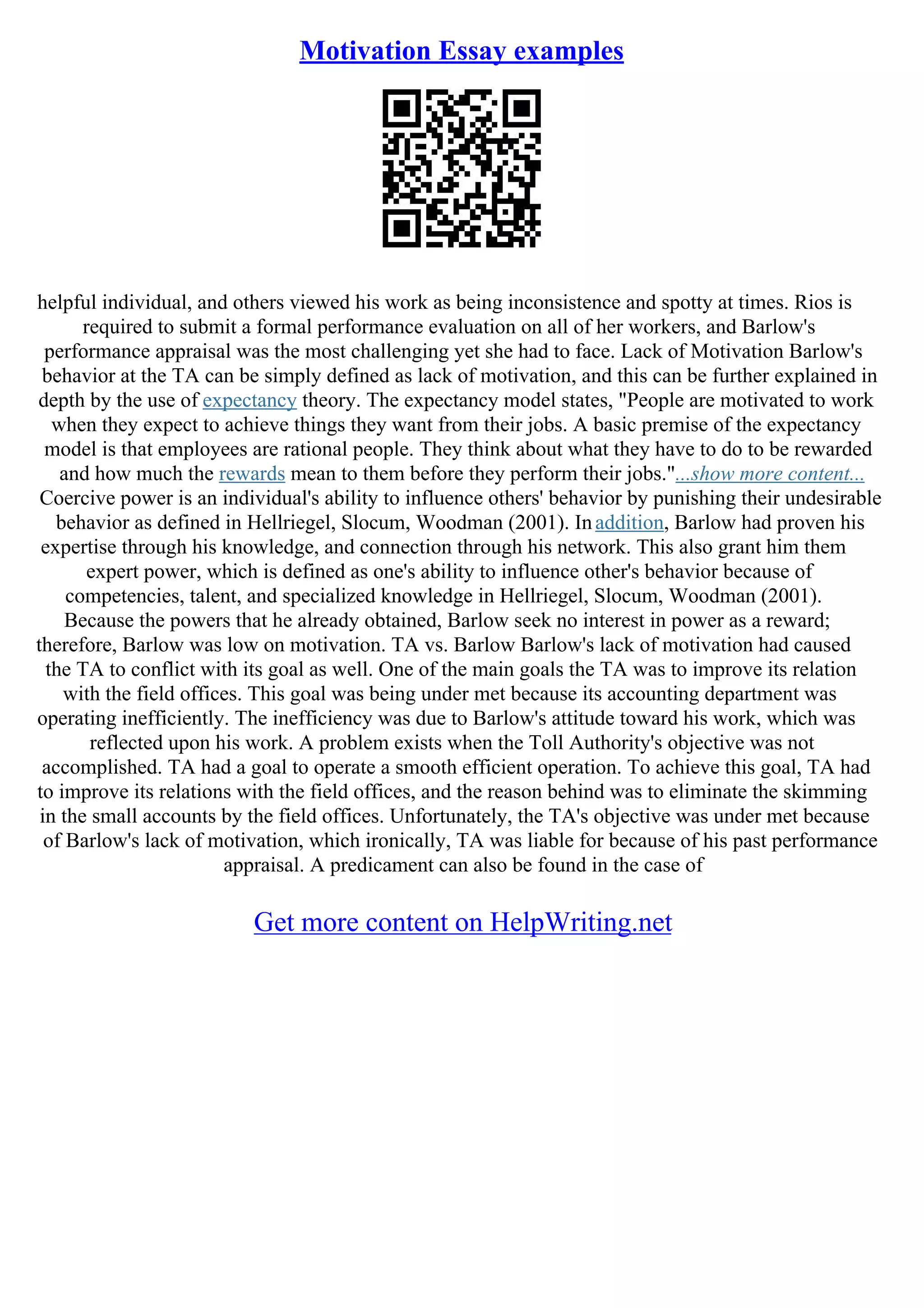 Motivation Essays Examples | PDF