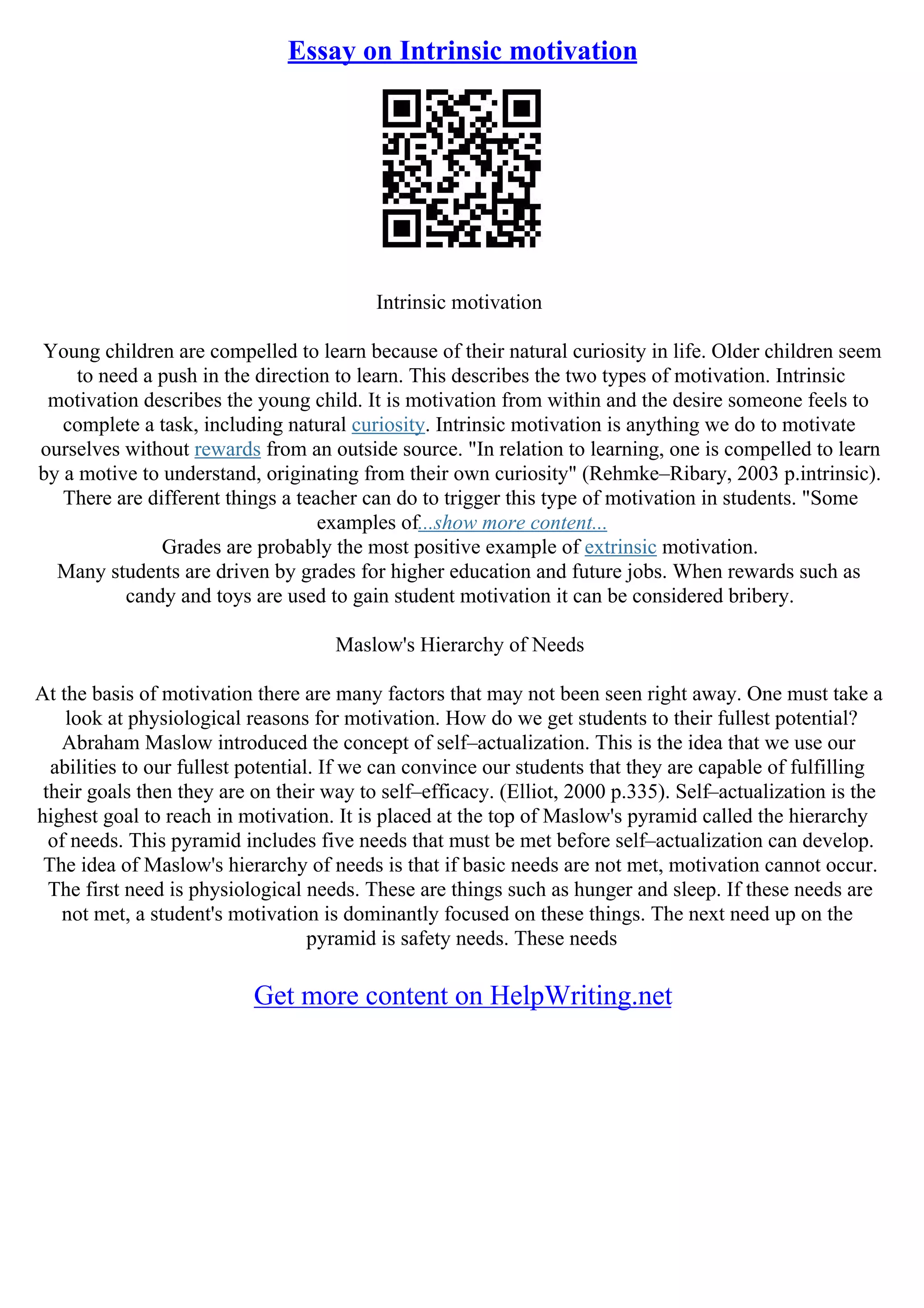 Motivation Essays Examples | PDF