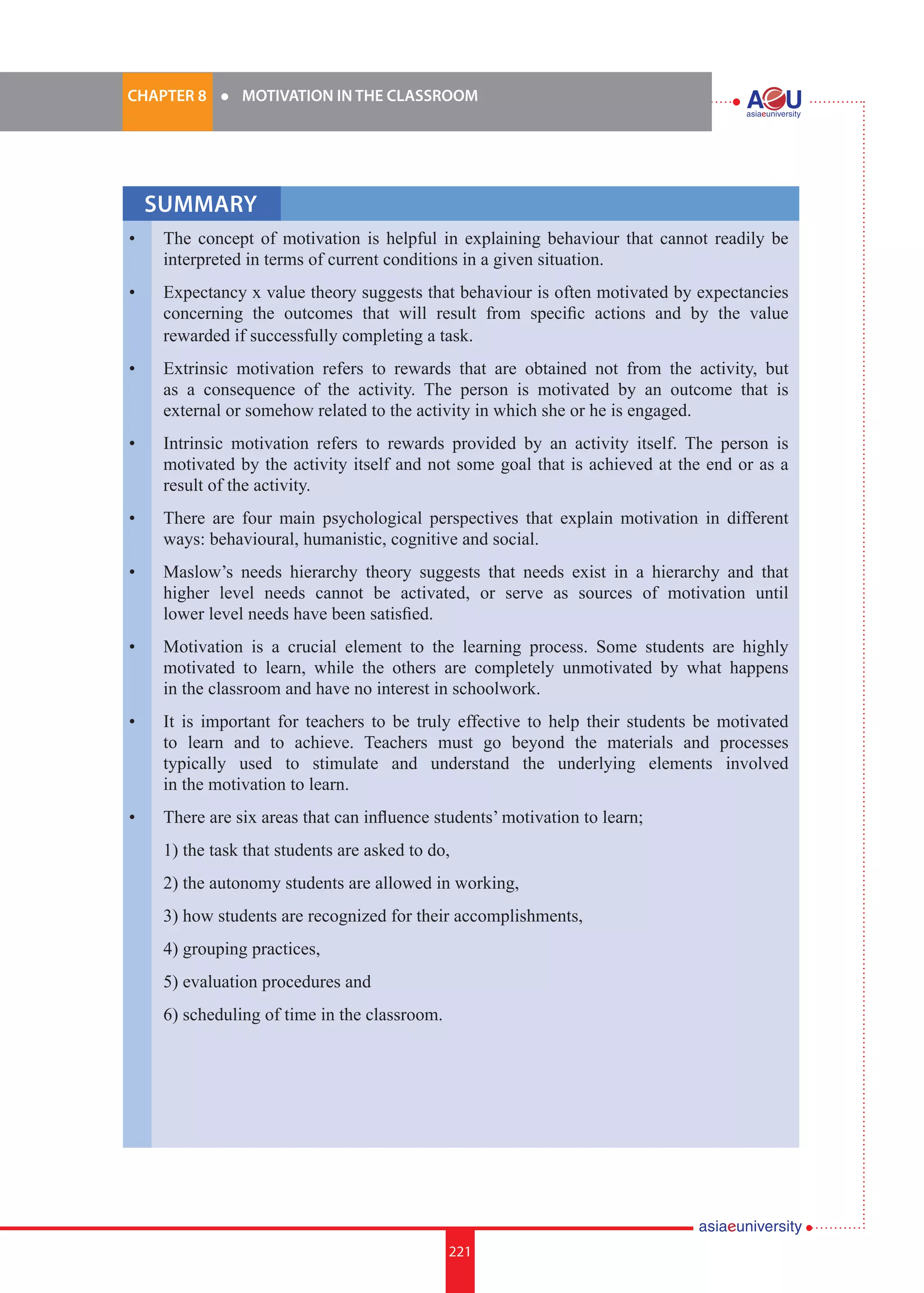 Motivation in classroom | PDF