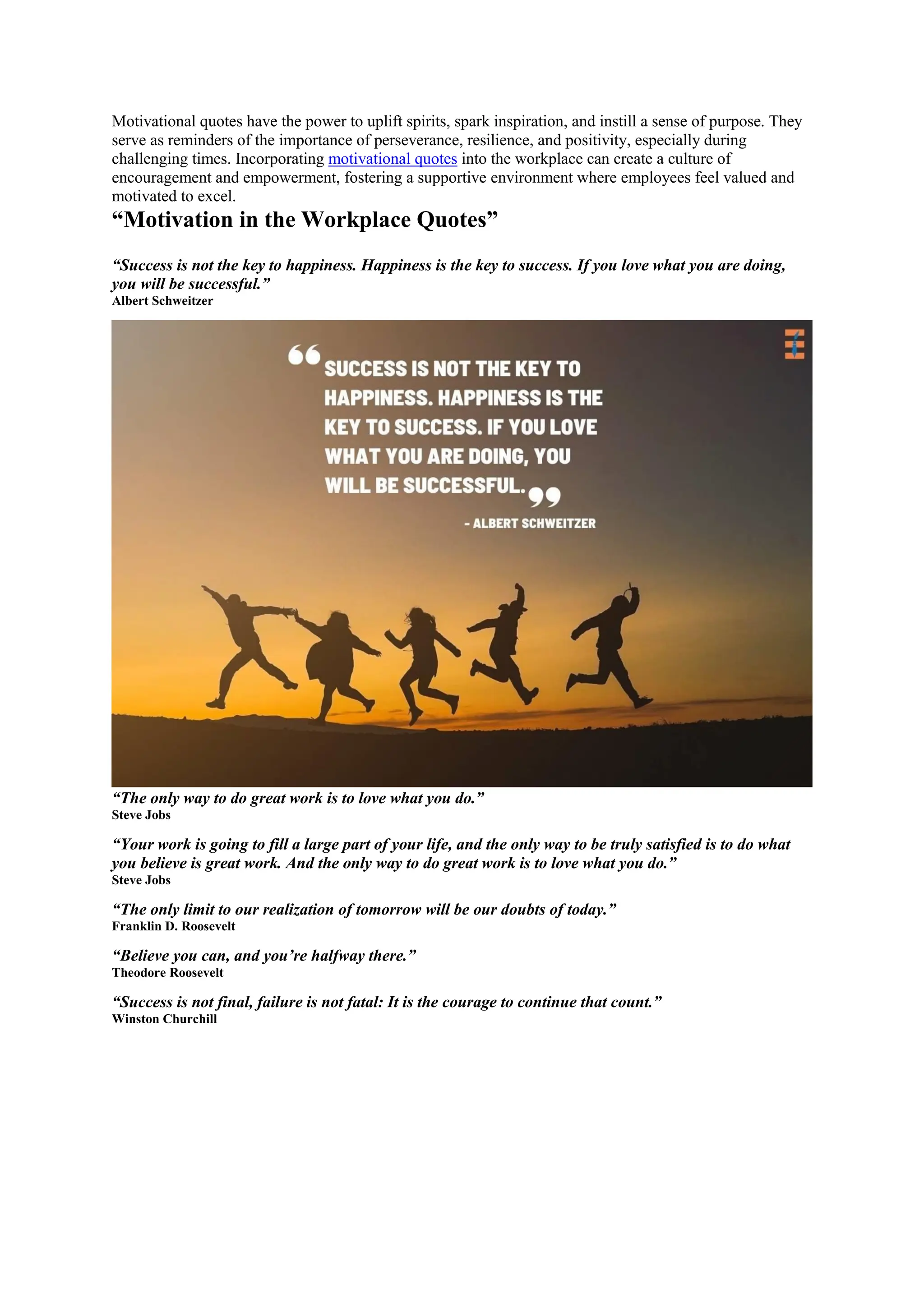 Motivation in The Workplace Quotes: Inspiring Quotes to Fuel Success | PDF