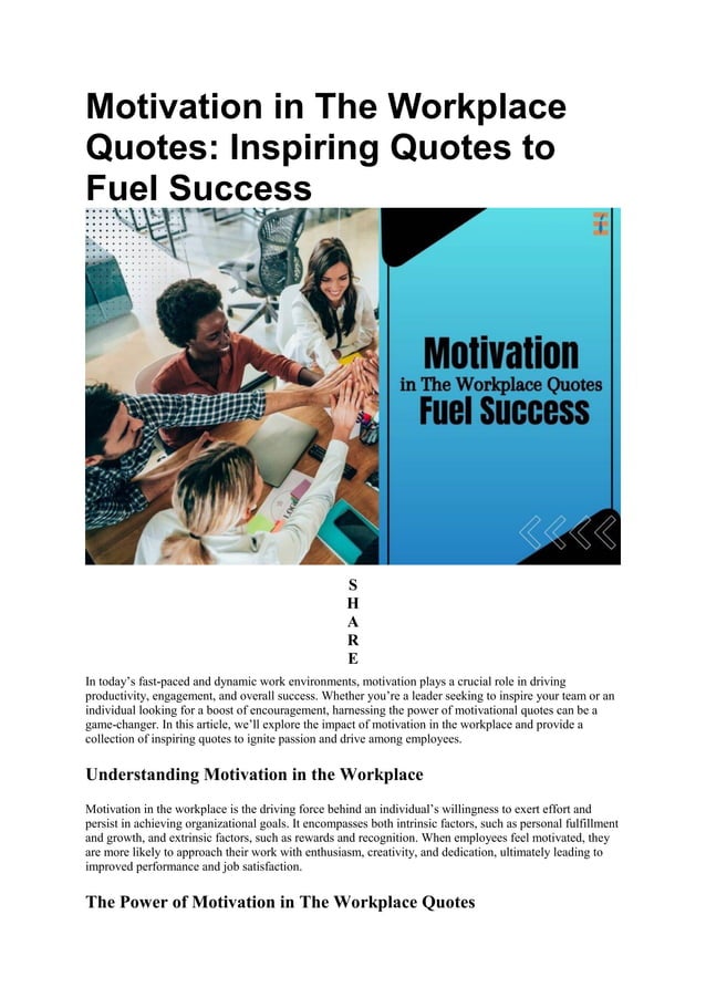 Motivation in The Workplace Quotes: Inspiring Quotes to Fuel Success | PDF